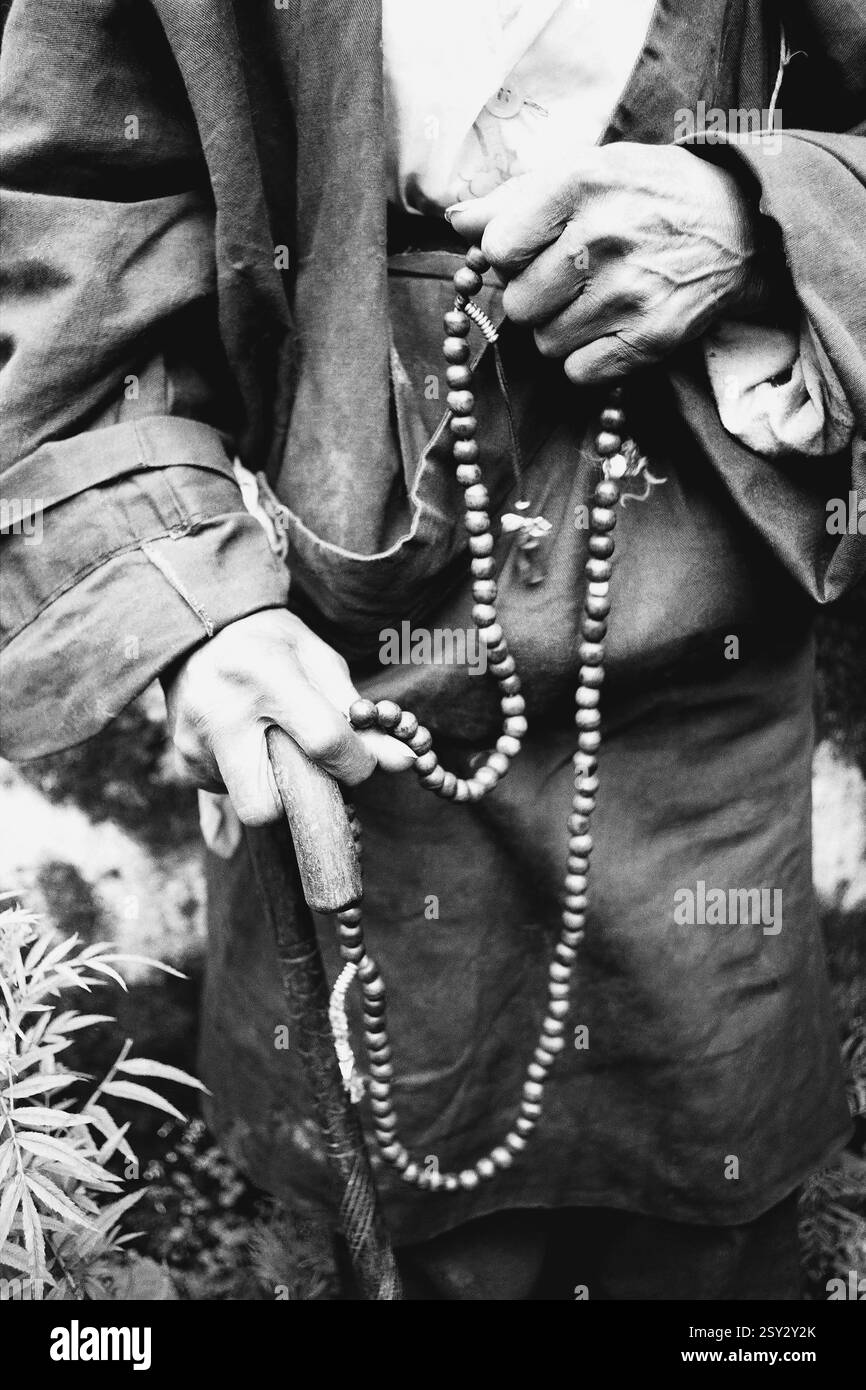 Buddhist monk chanting on beads Darjeeling West Bengal India Asia 1989 ...