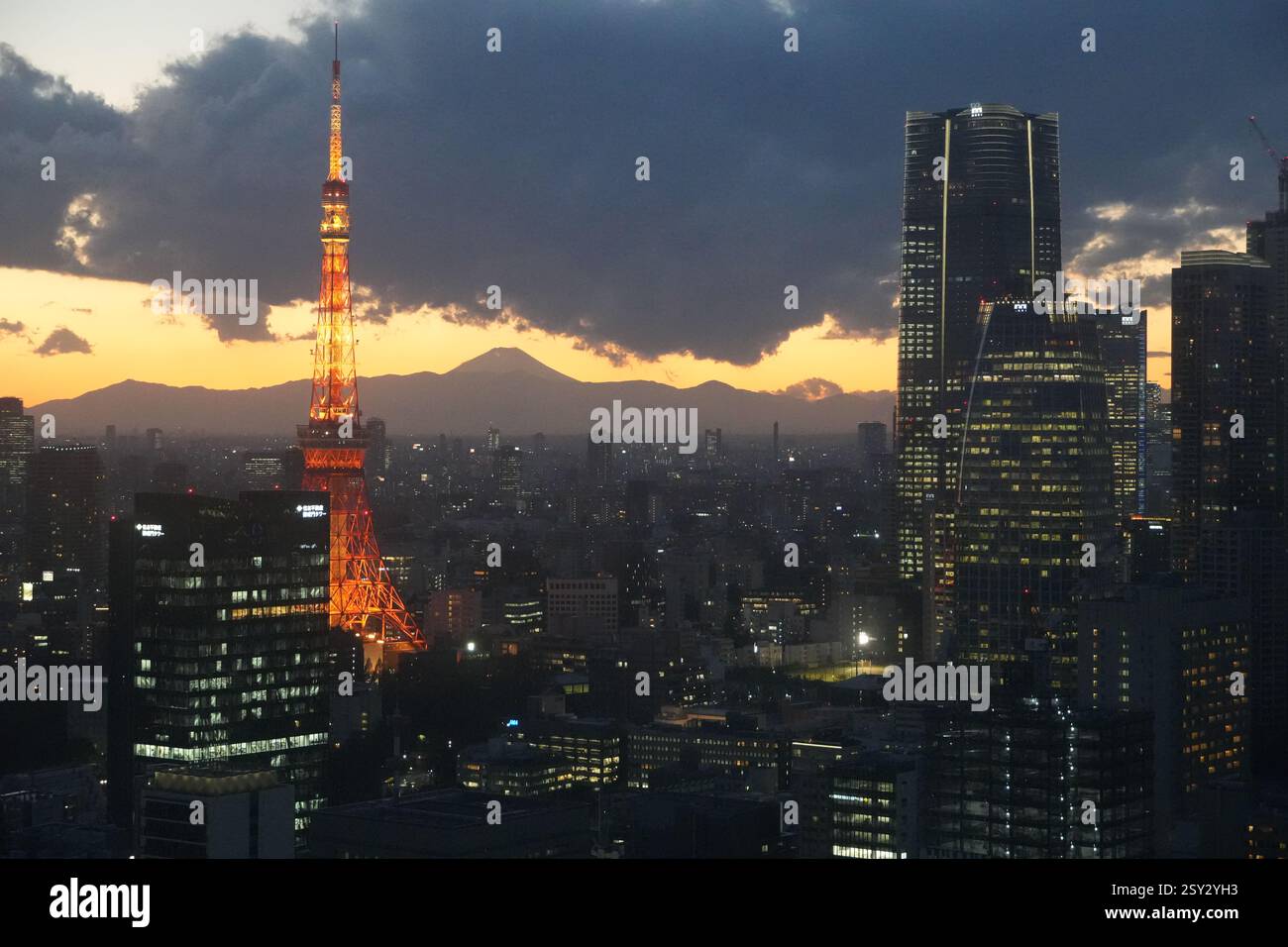 Tokyo skyline, Tokyo Tower and Mount fuji in distance, Tokyo, Japan Stock Photo - Alamy