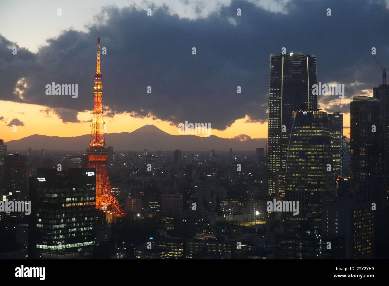Tokyo skyline, Tokyo Tower and Mount fuji in distance, Tokyo, Japan Stock Photo - Alamy