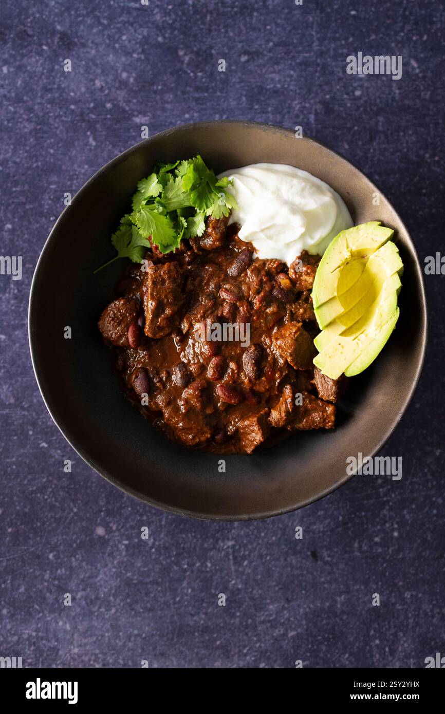 Beef chili mole with dark chocolate Stock Photo - Alamy