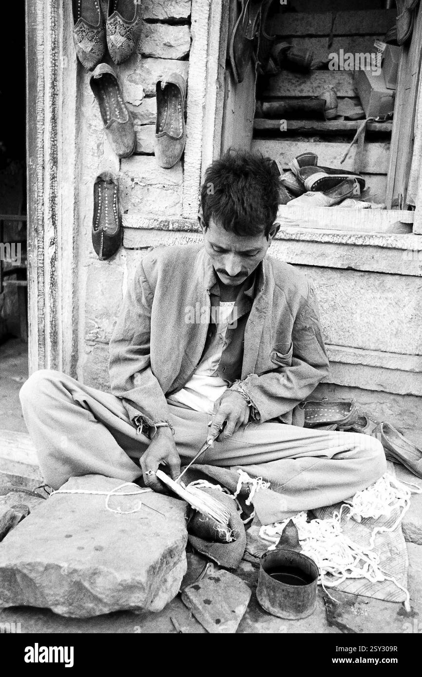 Cobbler making shoes Jaisalmer Rajasthan India Asia 1984 Stock Photo ...