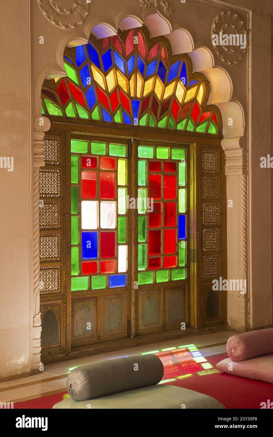 Stained glass window moti palace, mehrangarh fort, jodhpur, rajasthan, india, asia Stock Photo ...