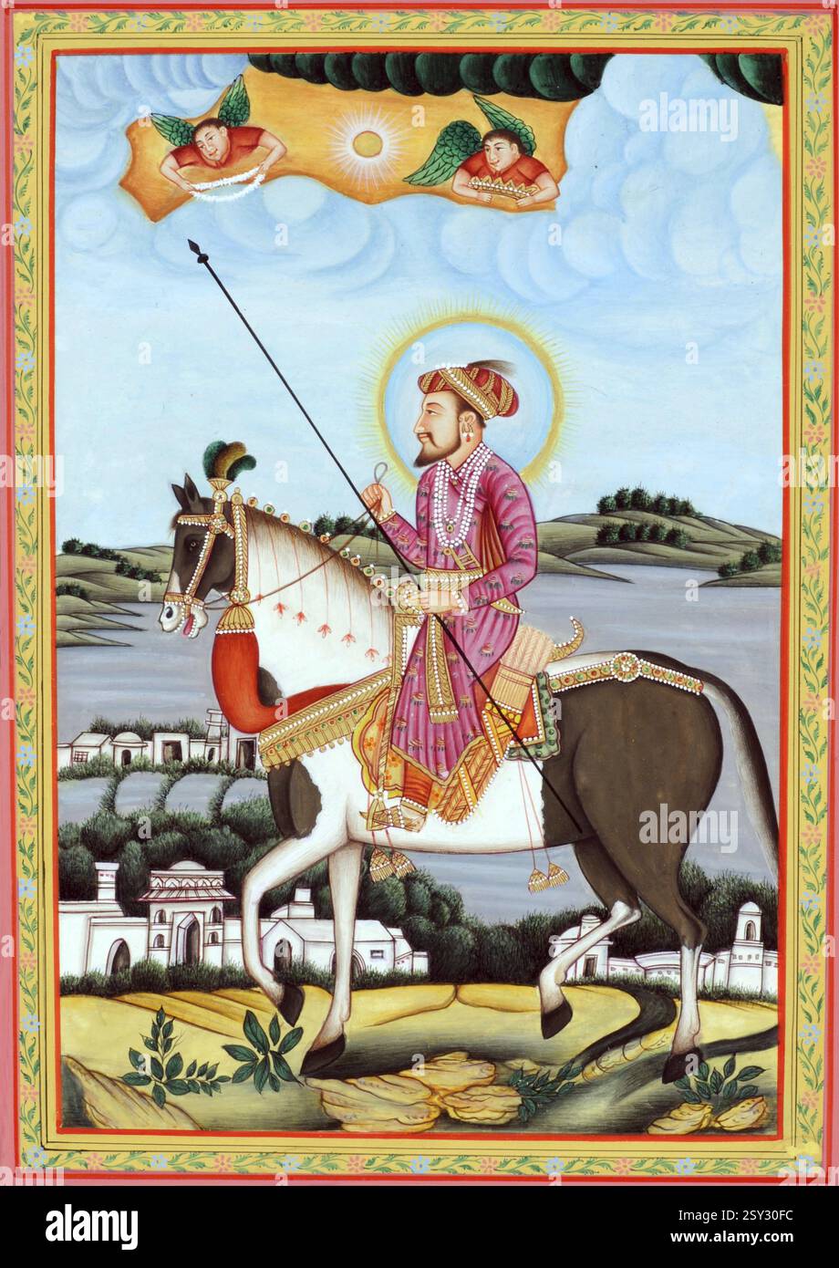 Miniature painting of Mughal Emperor Shah jahan Sitting on horse Stock Photo - Alamy