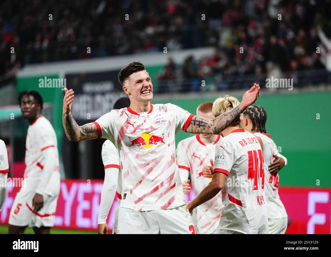 February 26 2025: Benjamin Sesko of RB Leipzig scores and celebrates ...