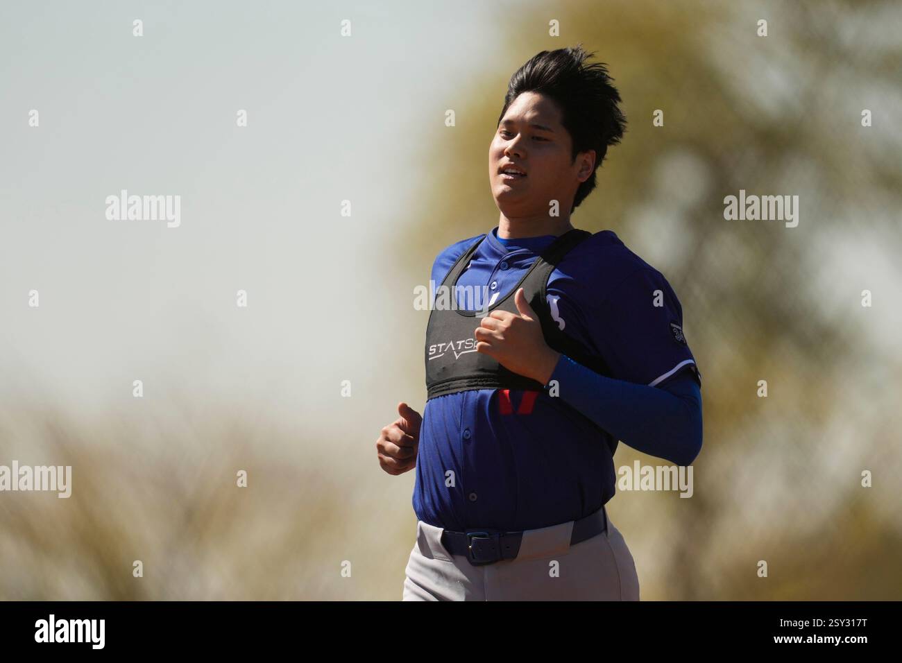 Los Angeles Dodgers two-way player Shohei Ohtani works out during a ...