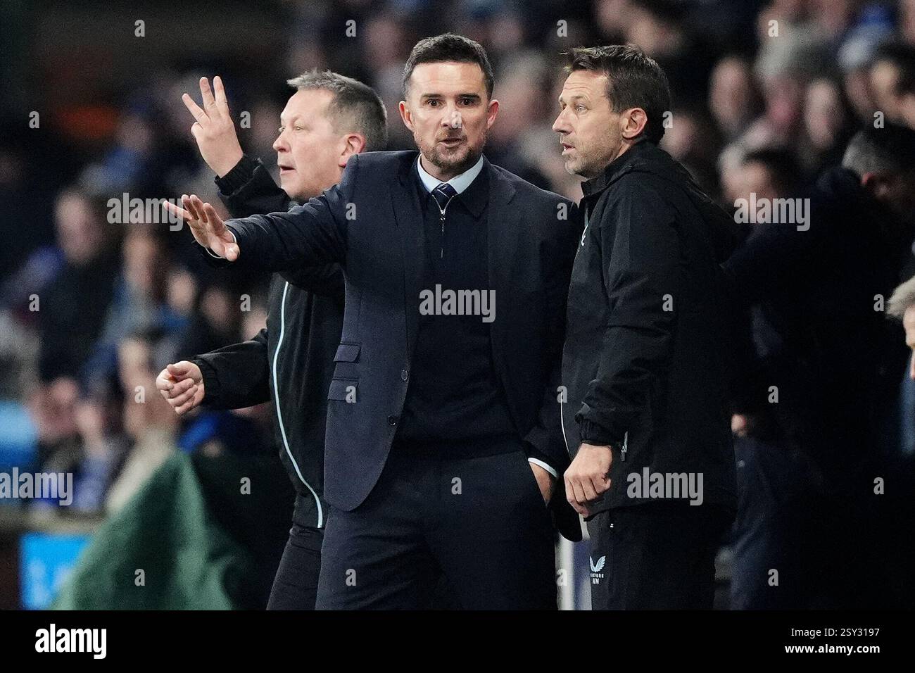 Rangers interim head coach Barry Ferguson (centre), coach Billy Dodds and Neil McCann (right) on ...