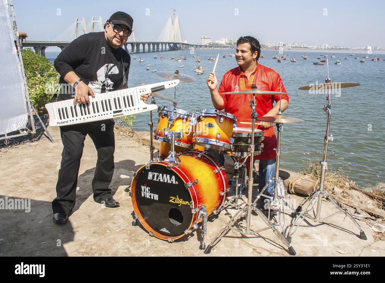 Louis banks and gino banks playing musical instruments, worli, mumbai ...