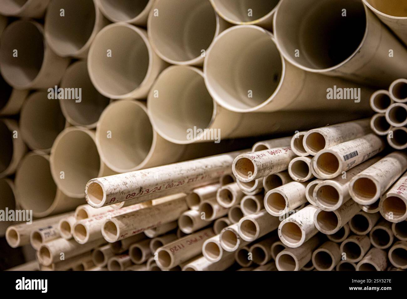 NEW YORK, NEW YORK - FEBRUARY 13: PVC pipes are seen on display inside ...