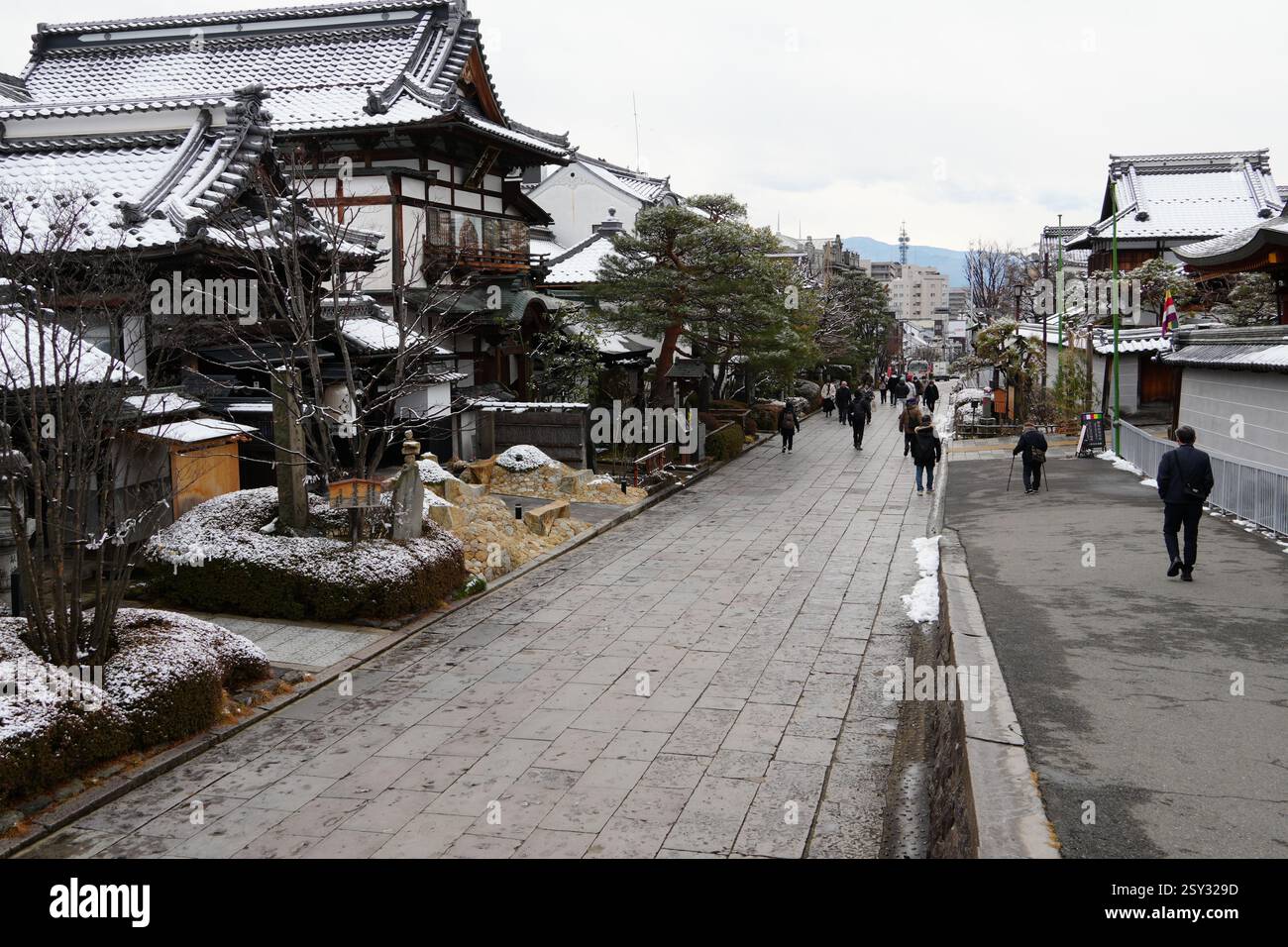 Street scenes in Nagano, a Japanese city surrounded by mountains in the ...
