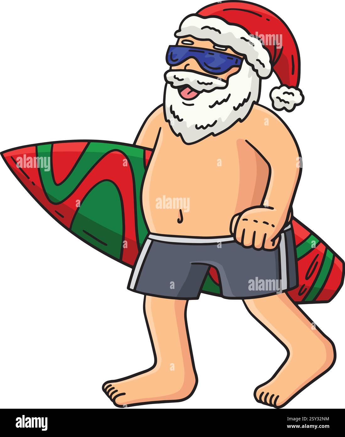 Christmas in July Santa with Surfboard Clipart Stock Vector Image & Art ...
