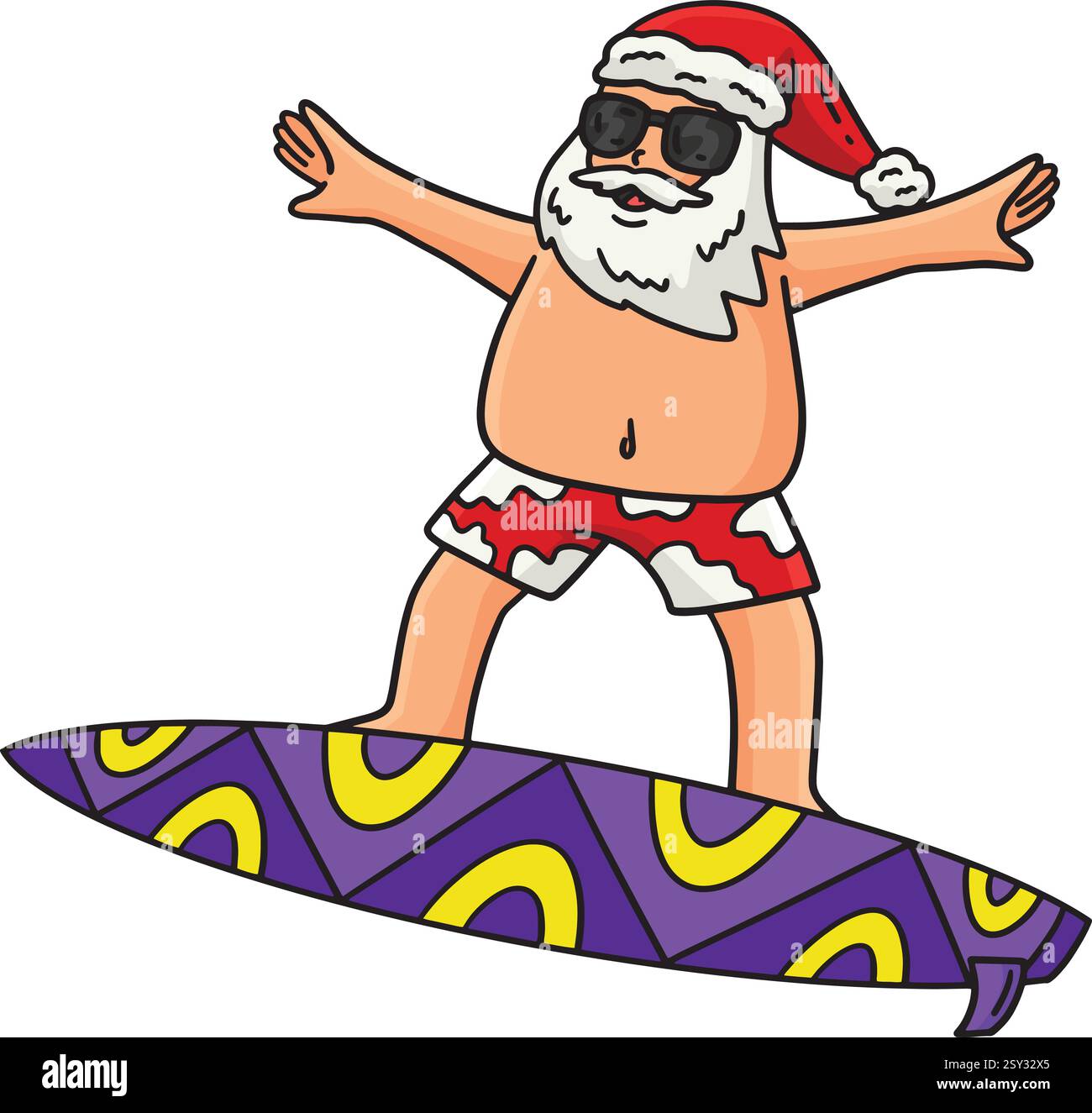 Christmas in July Santa Surfing Cartoon Clipart Stock Vector Image ...
