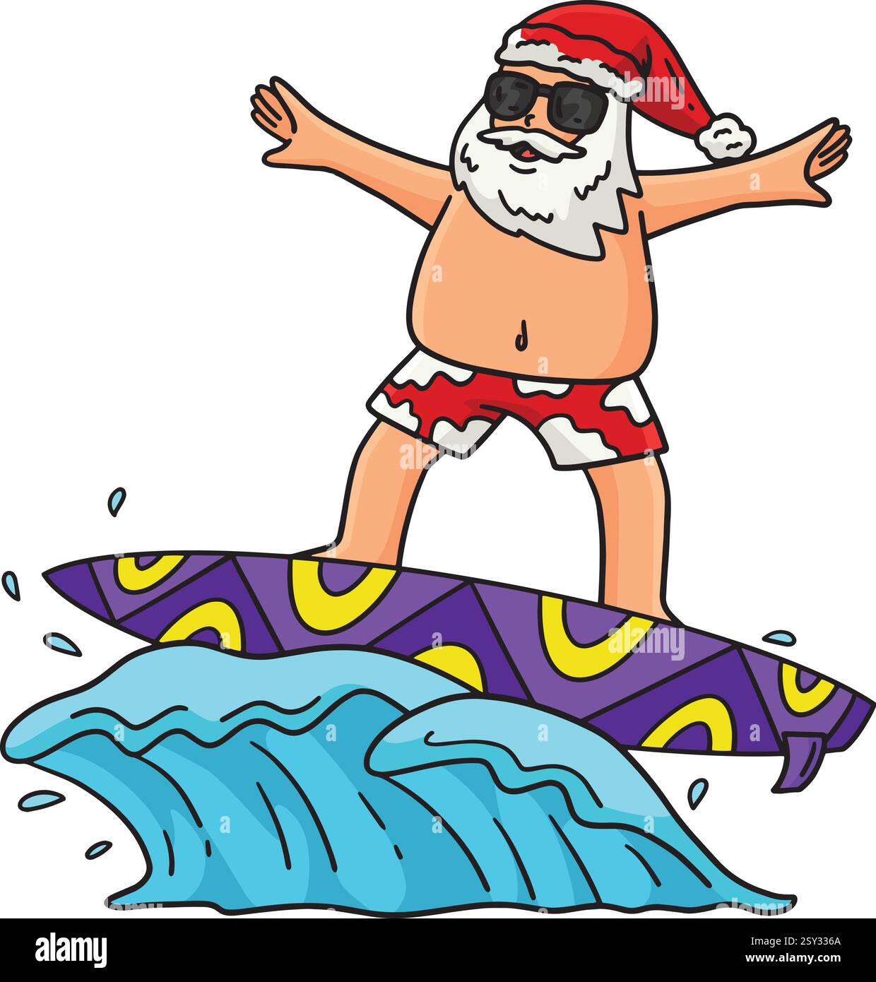 Christmas in July Santa Surfing Cartoon Clipart Stock Vector Image ...