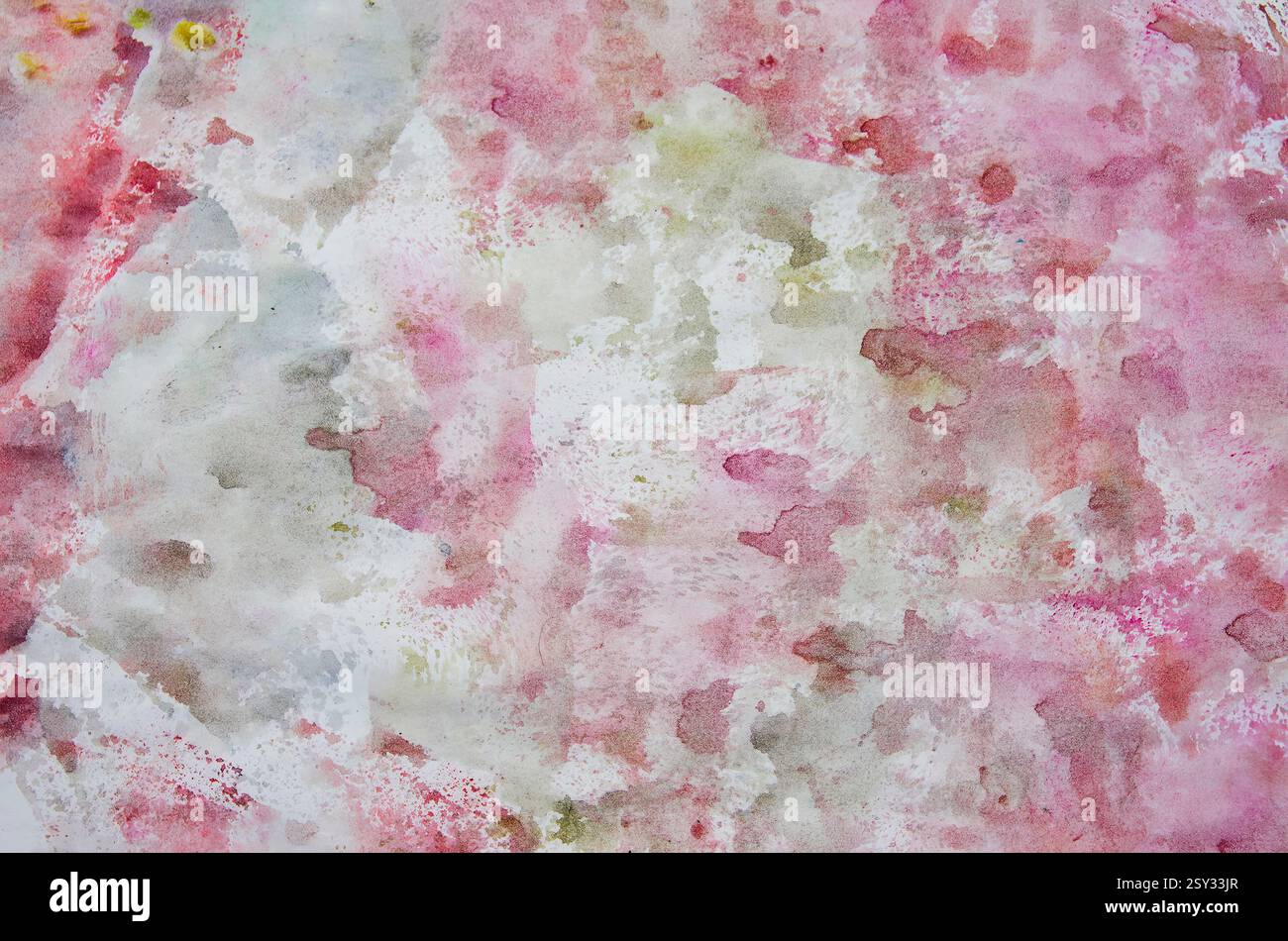An abstract watercolor painting featuring soft pink, white, and green ...