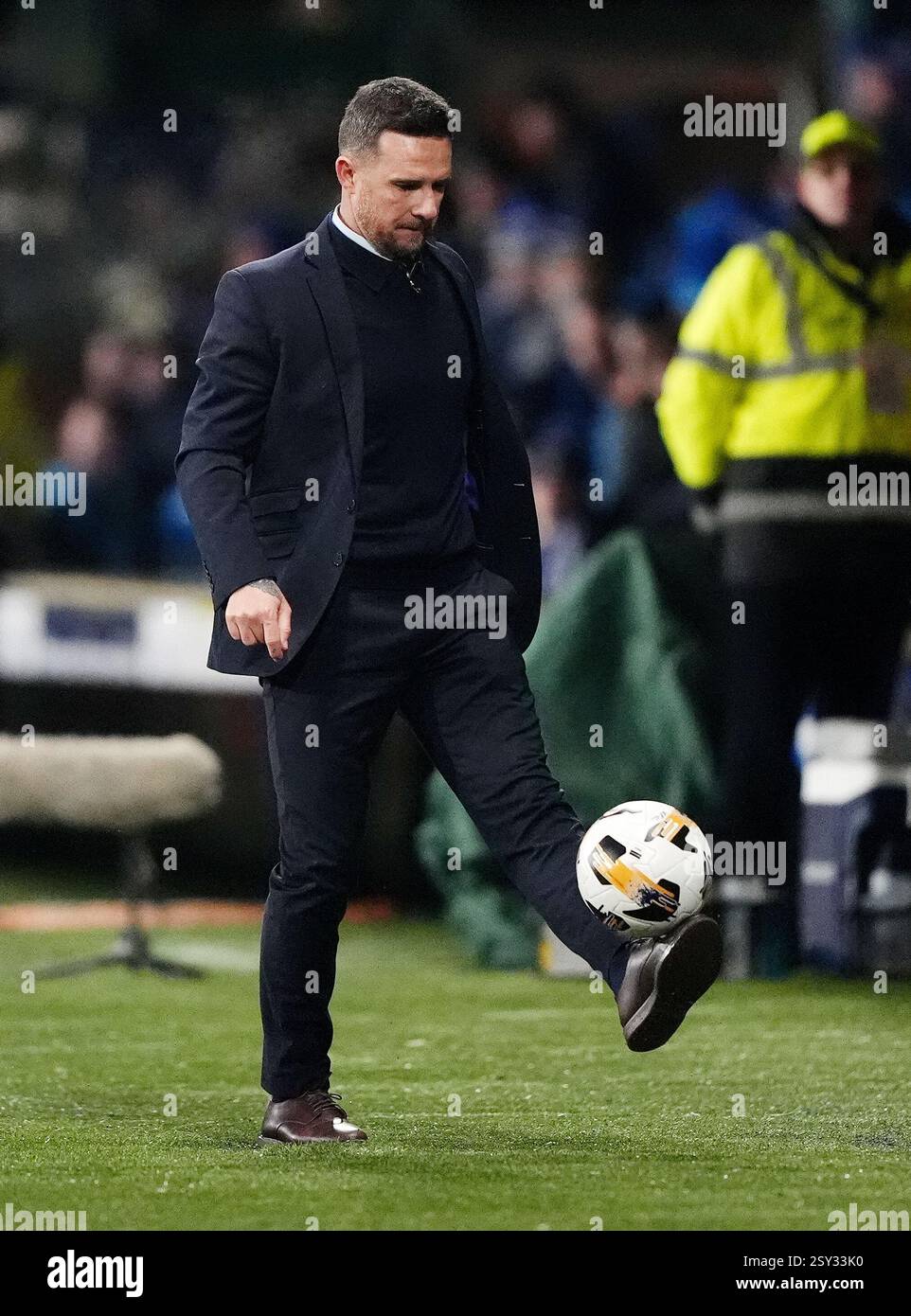 Rangers interim head coach Barry Ferguson kicks the ball on the ...