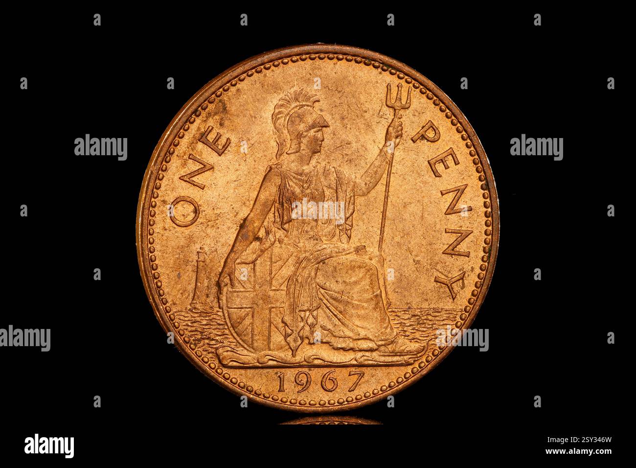 1967 United Kingdom Britannia One Penny coin with the first coin ...