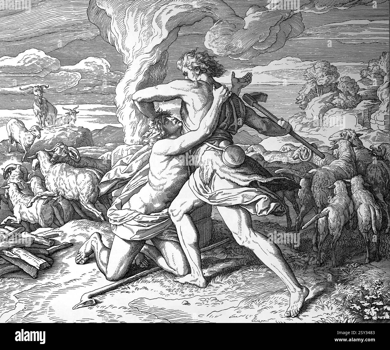 Old Testament. Cain Slayin Abel. Illustration by J. Schnorr von ...