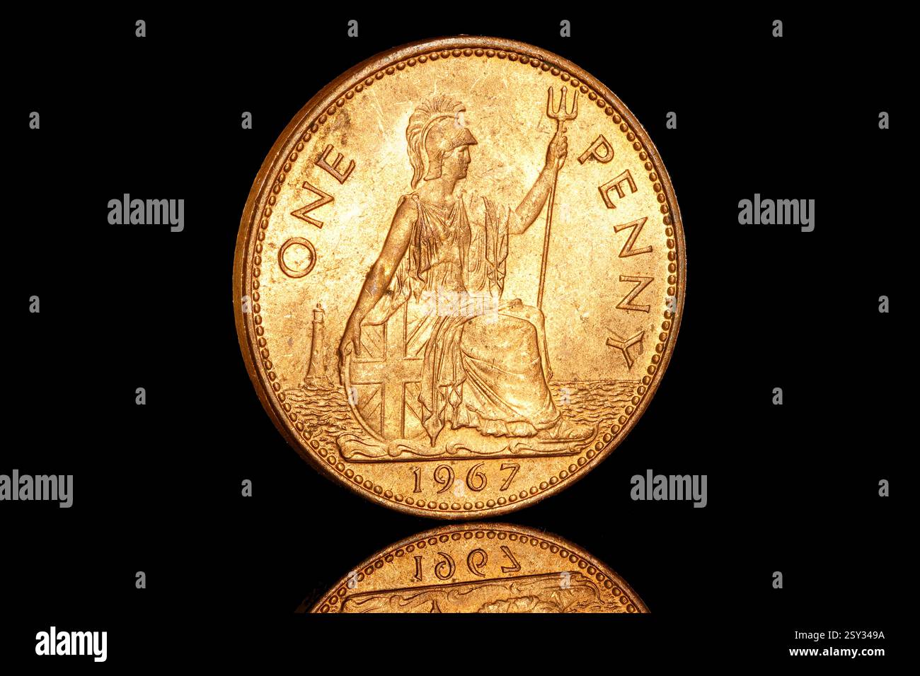 1967 United Kingdom Britannia One Penny coin with the first coin ...
