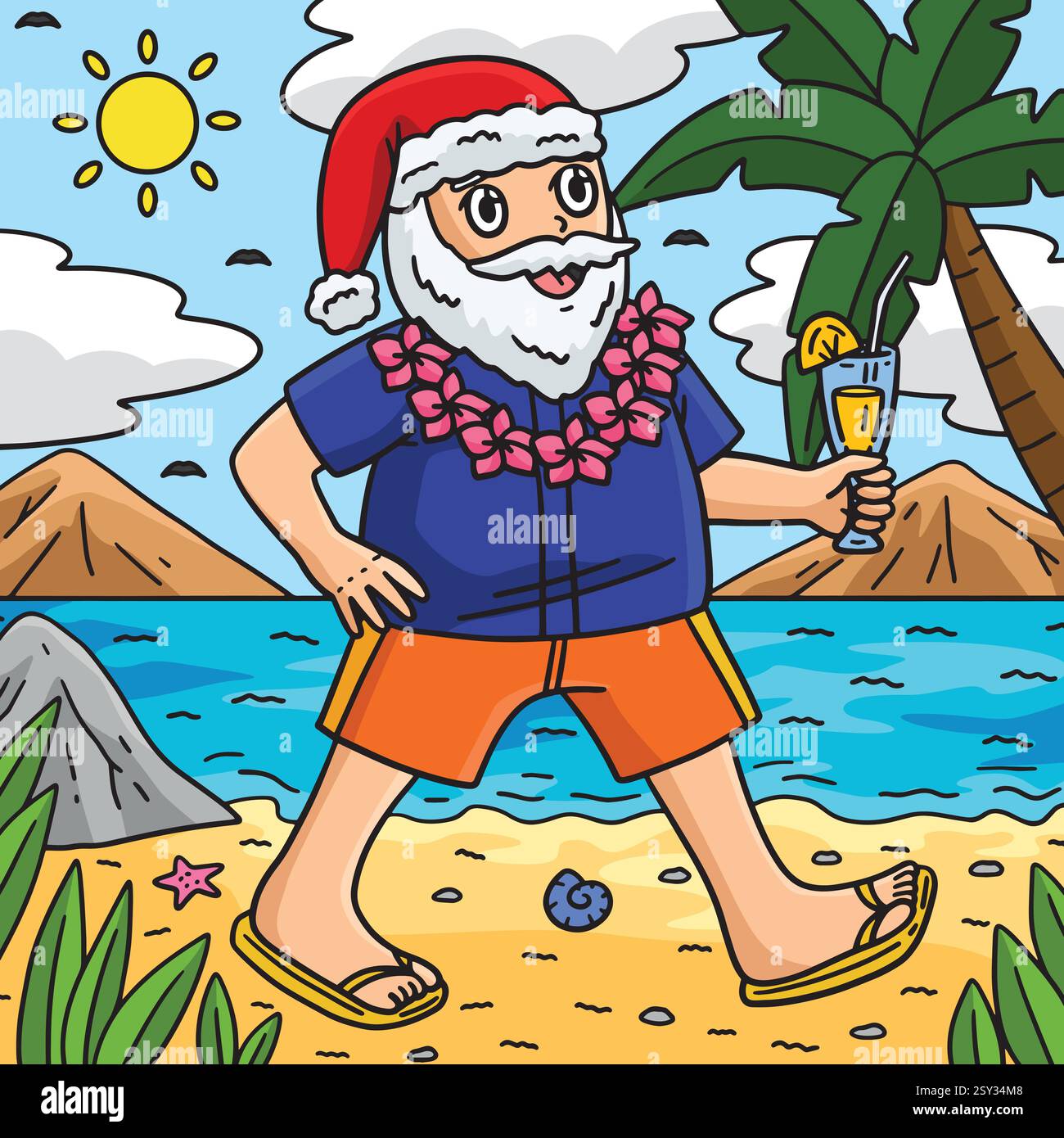 Christmas in July Santa with a Necklace Colored Stock Vector Image ...