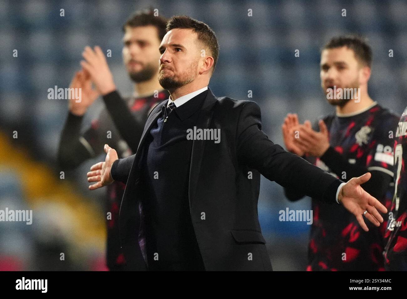 Rangers interim head coach Barry Ferguson celebrates after the William ...