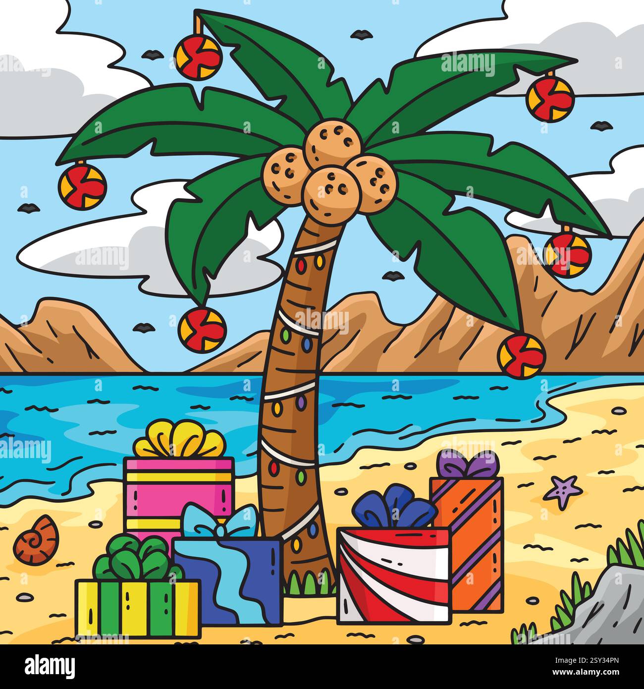 Christmas in July Coconut Tree Presents Colored Stock Vector Image ...