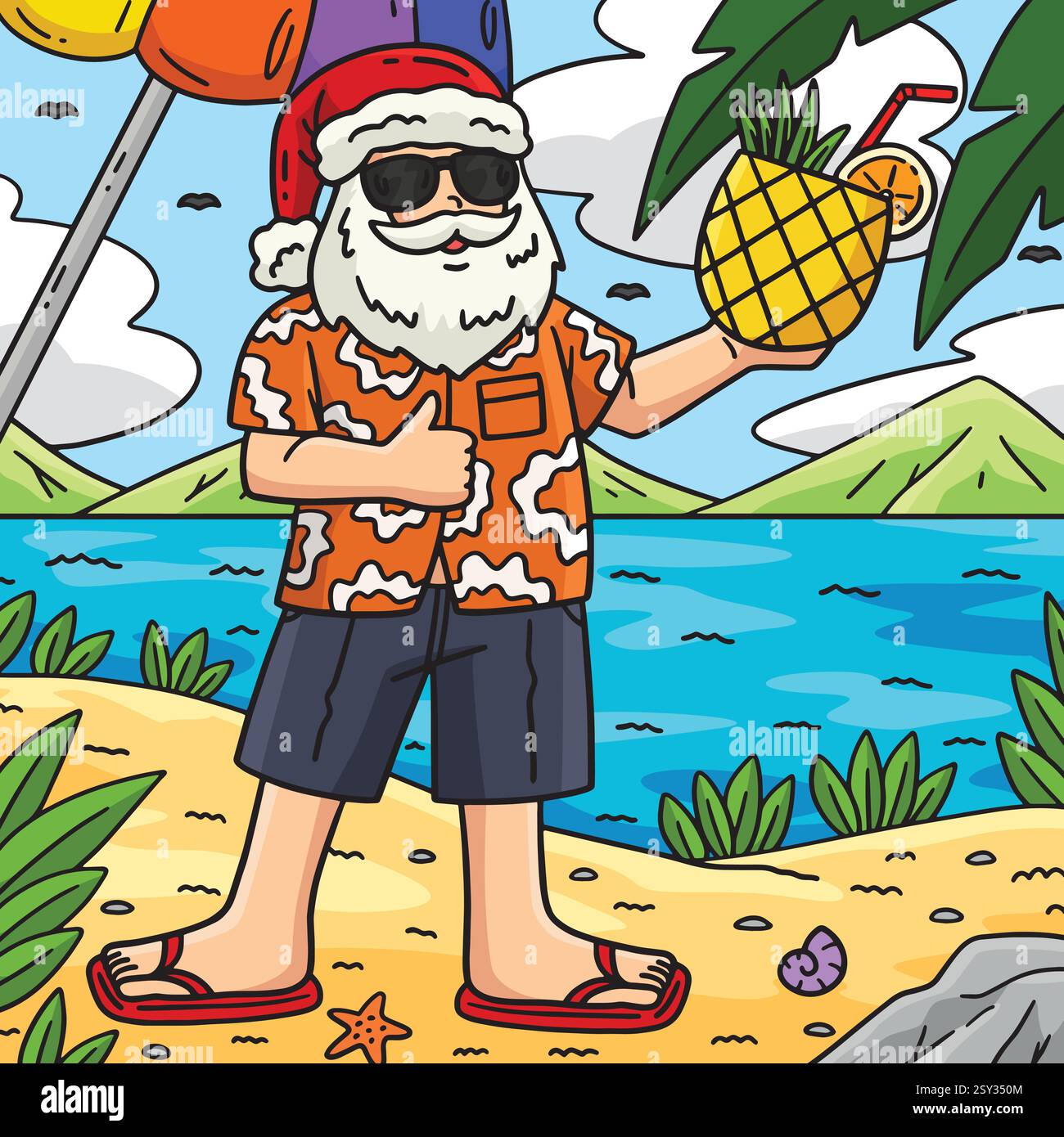 Christmas in July Santa in Aloha Shirt Colored Stock Vector Image & Art ...