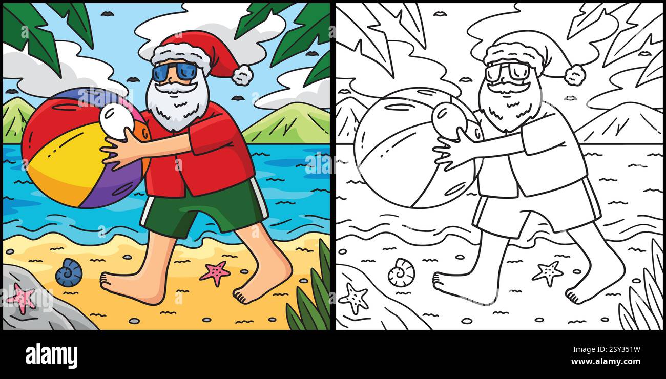 Christmas in July Santa Beach Ball Illustration Stock Vector Image ...