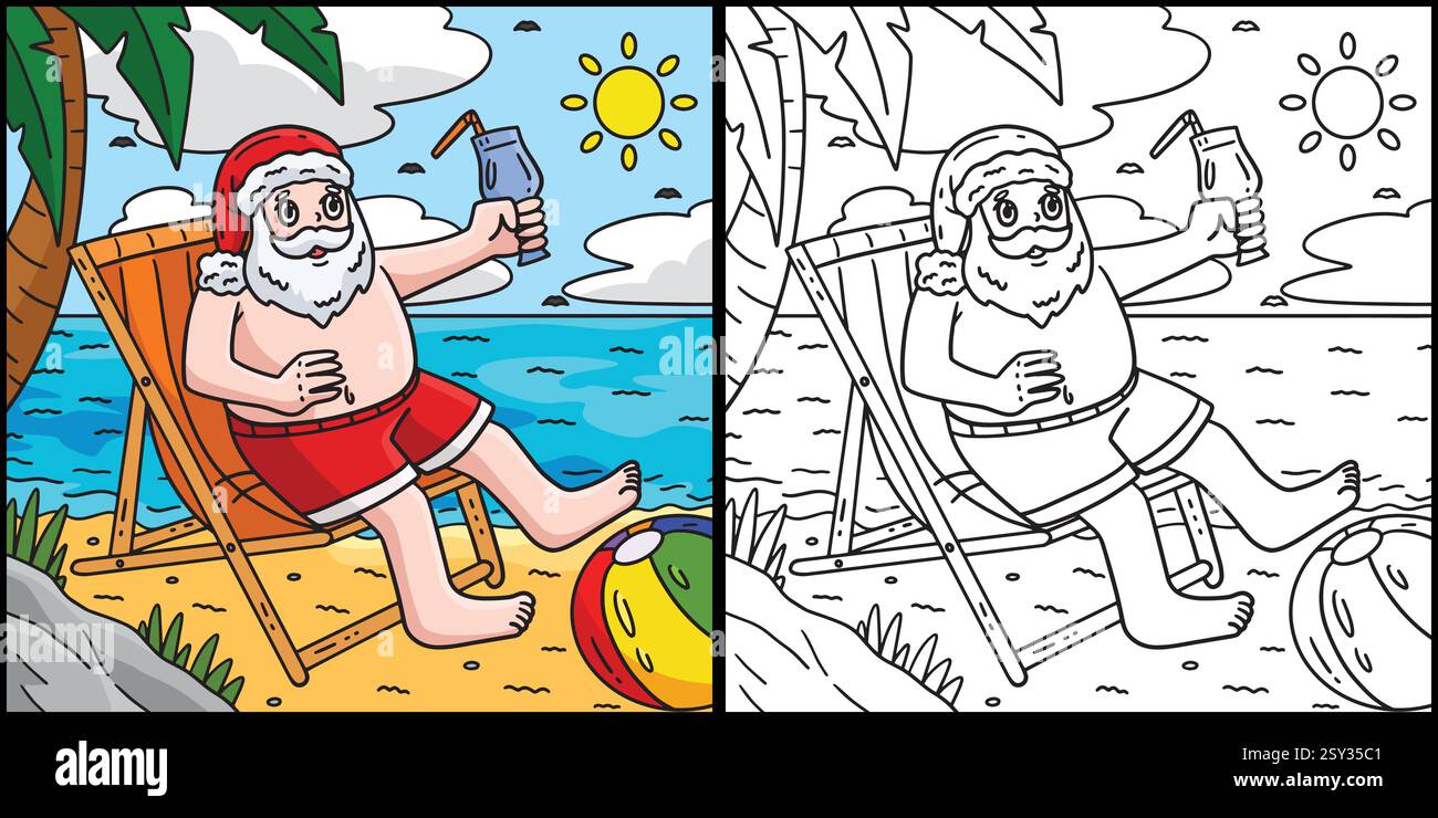 Christmas in July Santa Sunbathing Illustration Stock Vector Image ...