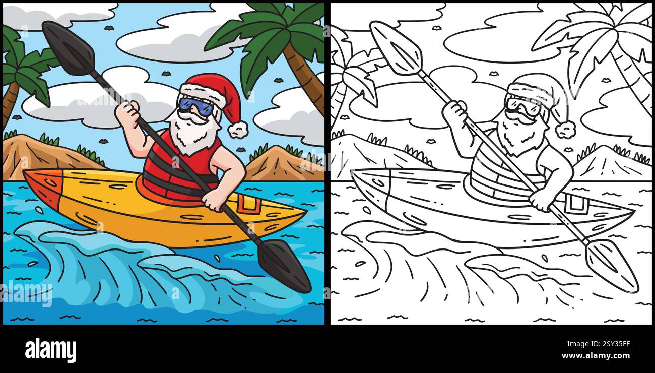 Christmas in July Santa Kayaking Illustration Stock Vector Image & Art ...