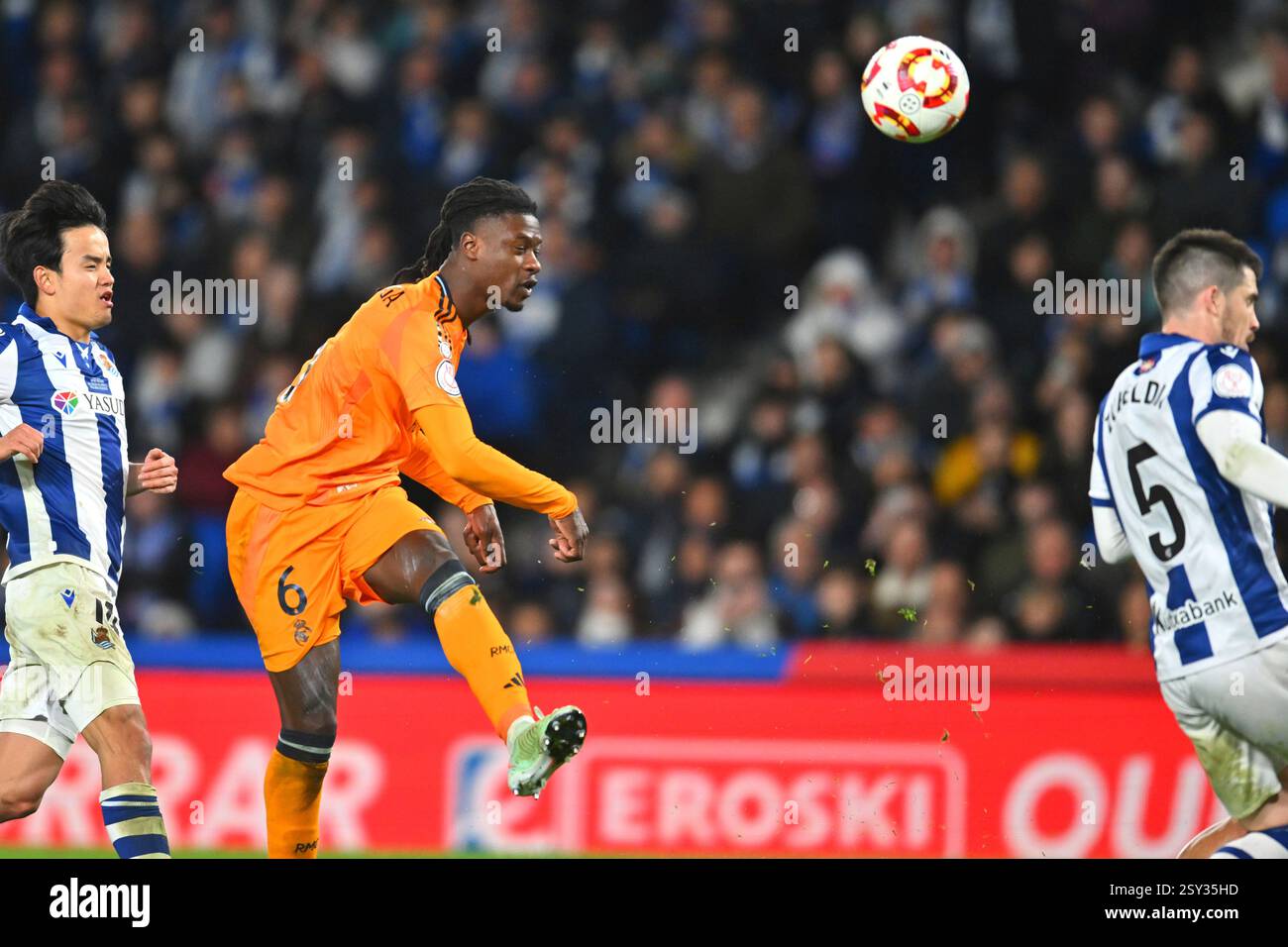 Real Madrid's Eduardo Camavinga kicks the ball during the Spanish Copa ...
