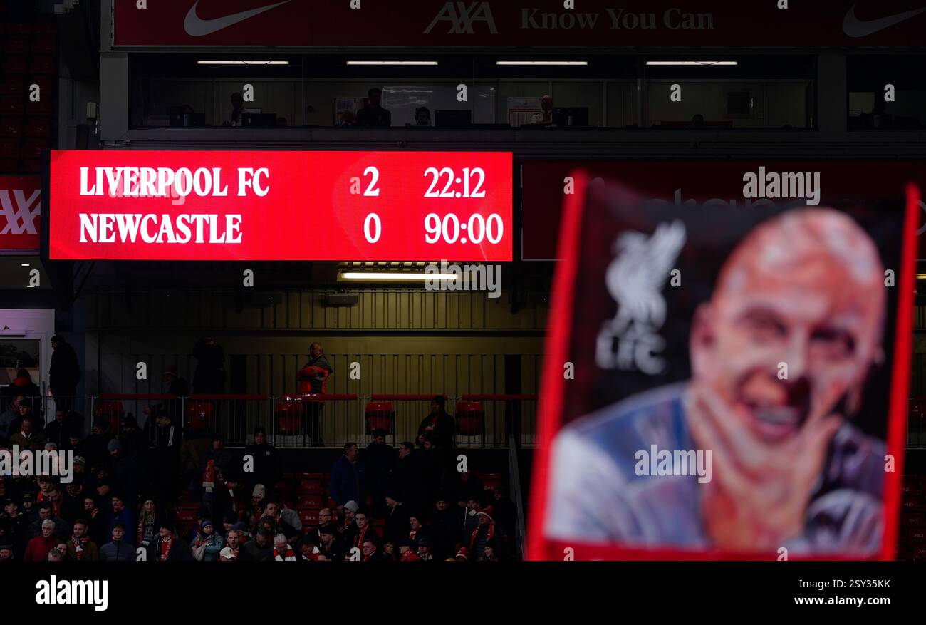 A view of the scoreboard after the Premier League match at Anfield ...