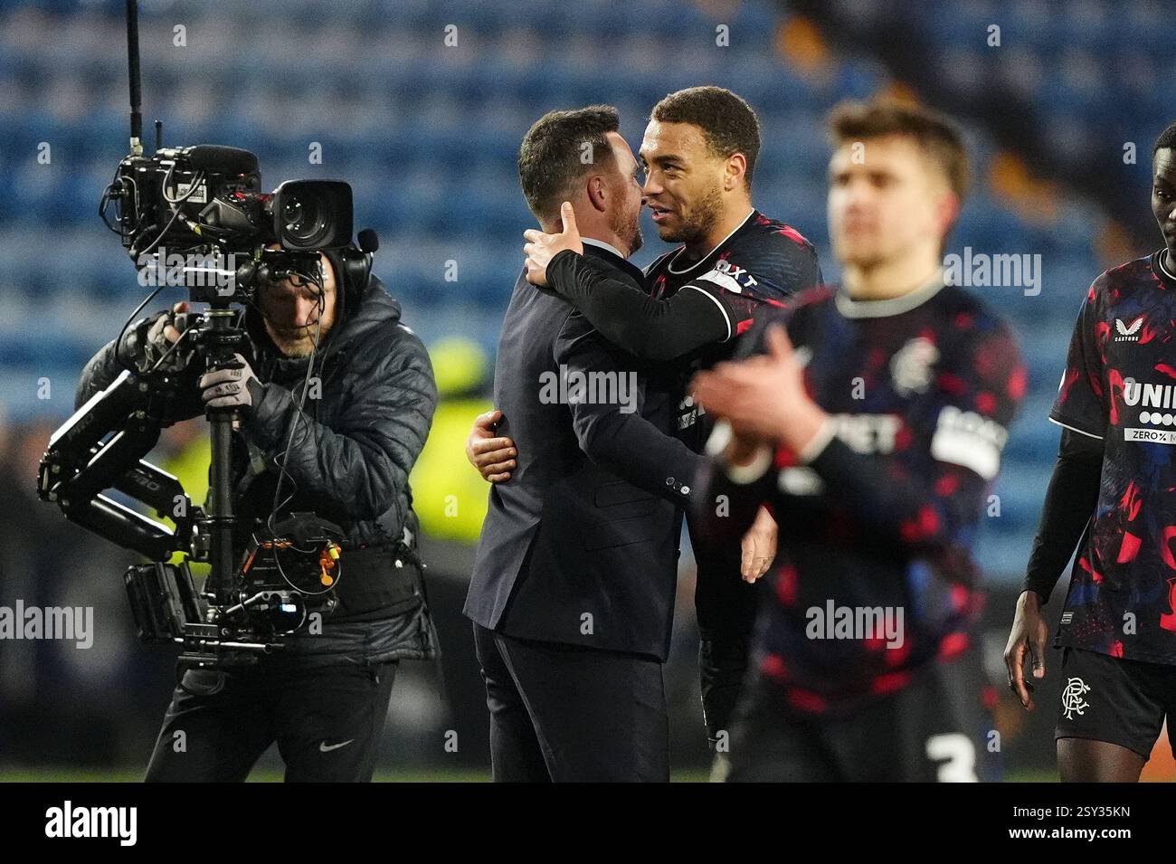 Rangers interim head coach Barry Ferguson celebrates with Cyriel ...