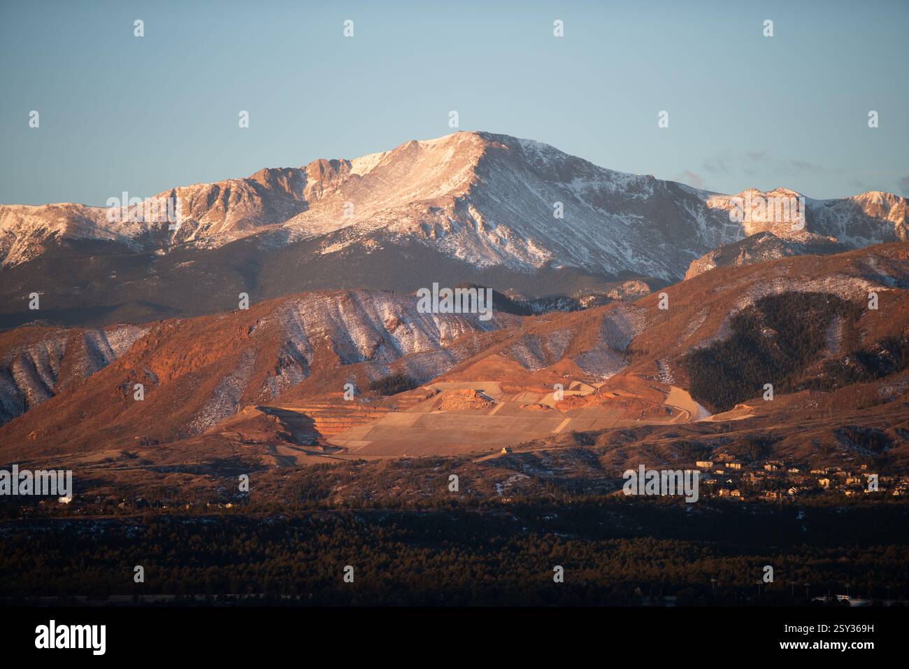 Pikes Peak at dawn from northern Colorado Springs, Colorado. Feb. 24 ...
