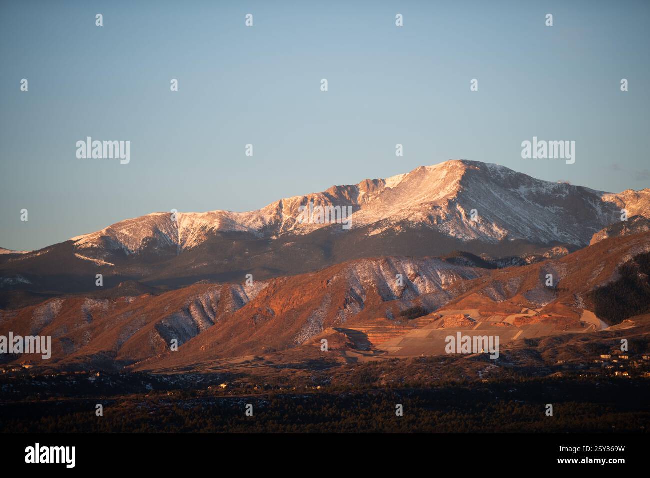 Pikes Peak at dawn from northern Colorado Springs, Colorado. Feb. 24 ...