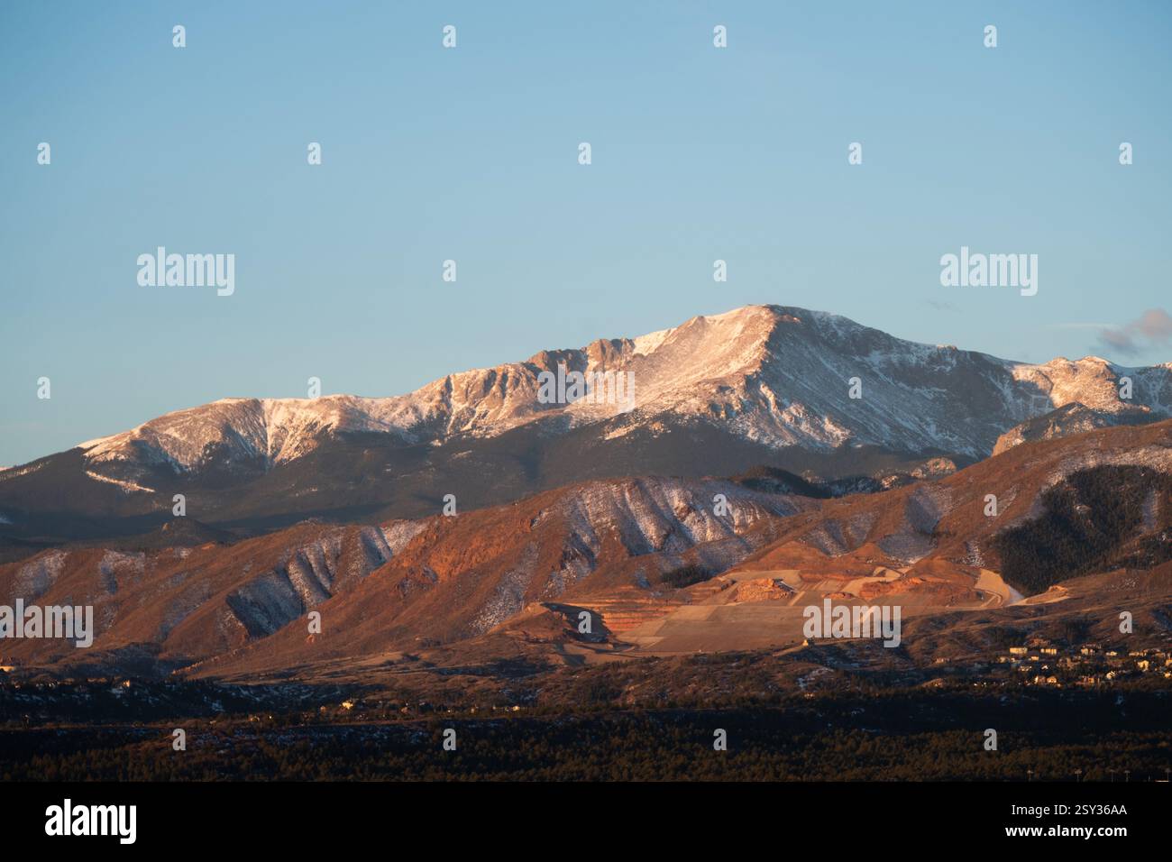 Pikes Peak at dawn from northern Colorado Springs, Colorado. Feb. 24 ...