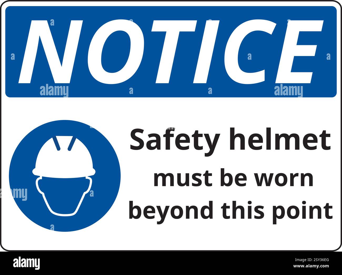 Blue notice safety helmet must worn sign on a white background Stock ...