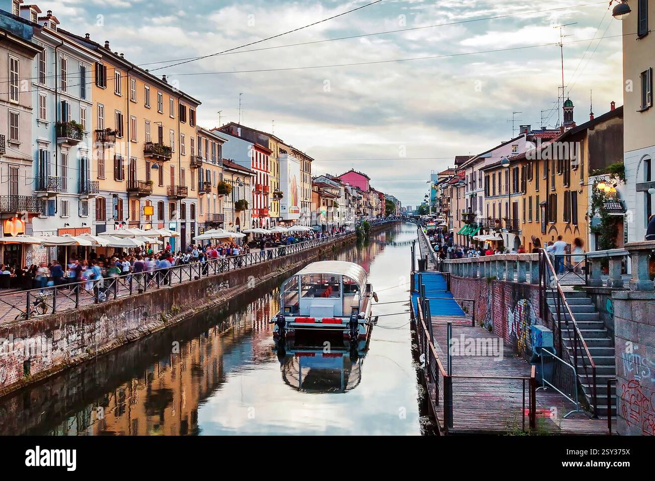 Naviglio Grande canal in Milan, Italy. Milan, Italy - August 25, 2013 ...