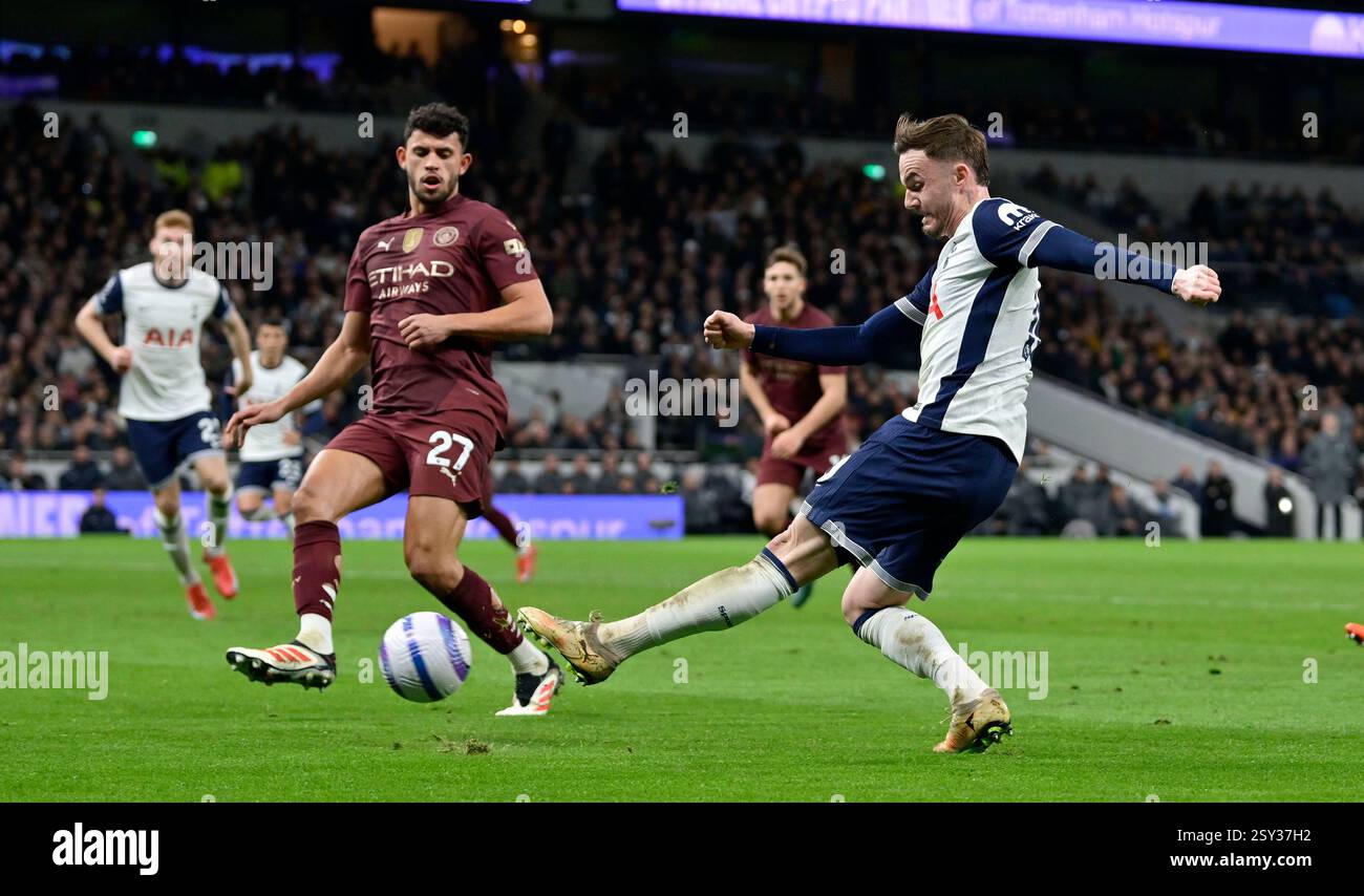 London, UK. 26th Feb, 2025. James Maddison (Spurs) crosses as Matheus ...