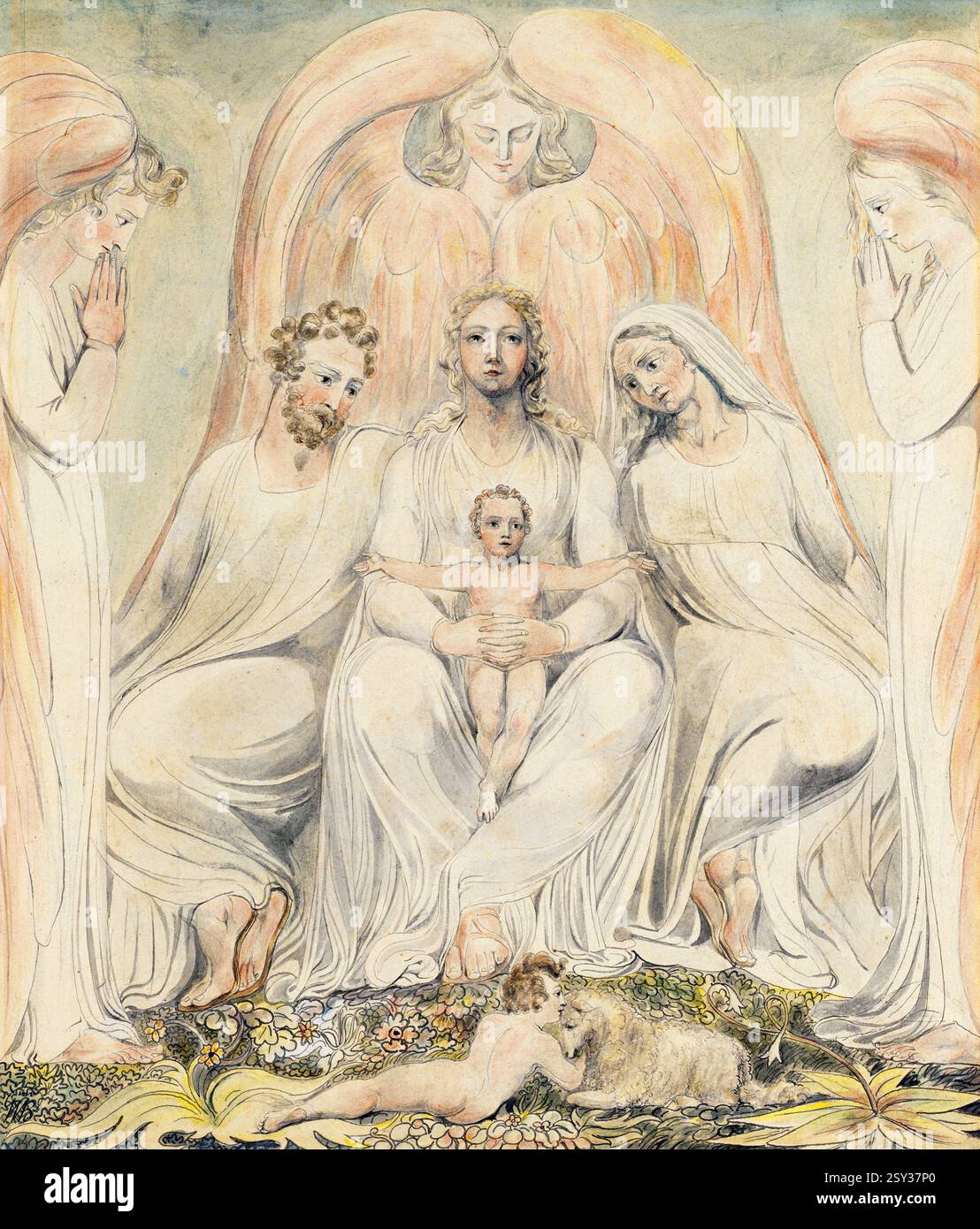 A drawing of the Holy family Christ in the lap of time by William Blake ...