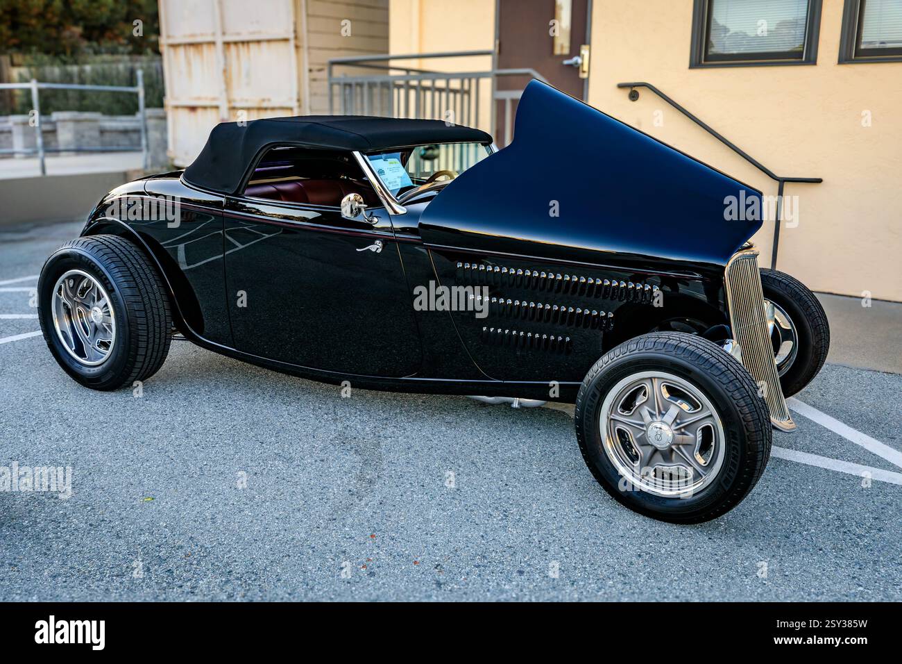 San Bruno, USA - October 7, 2022: Black 1933 Ford Roadster hot rod with ...