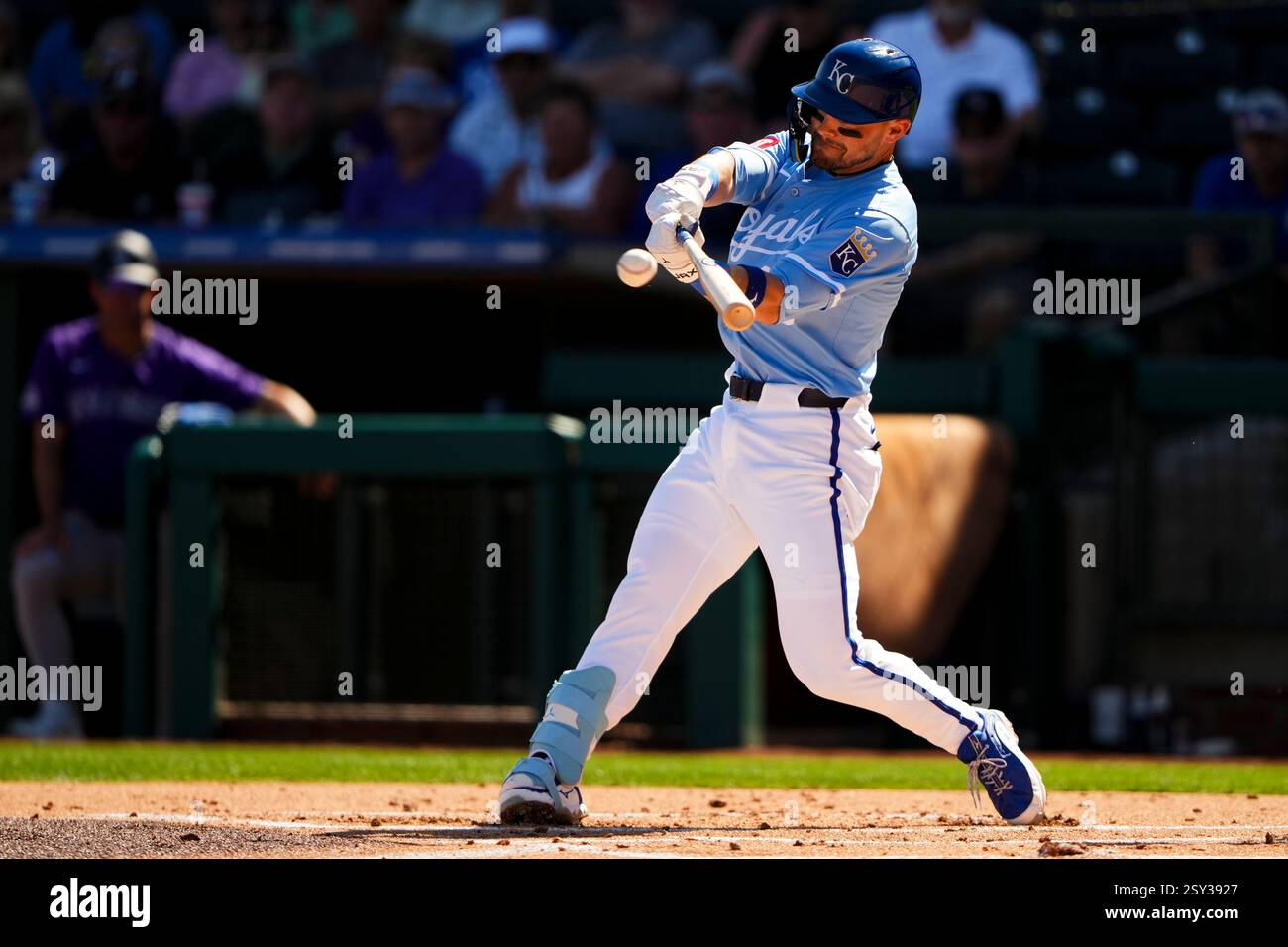 Kansas City Royals' Michael Massey hits a double against the Colorado ...