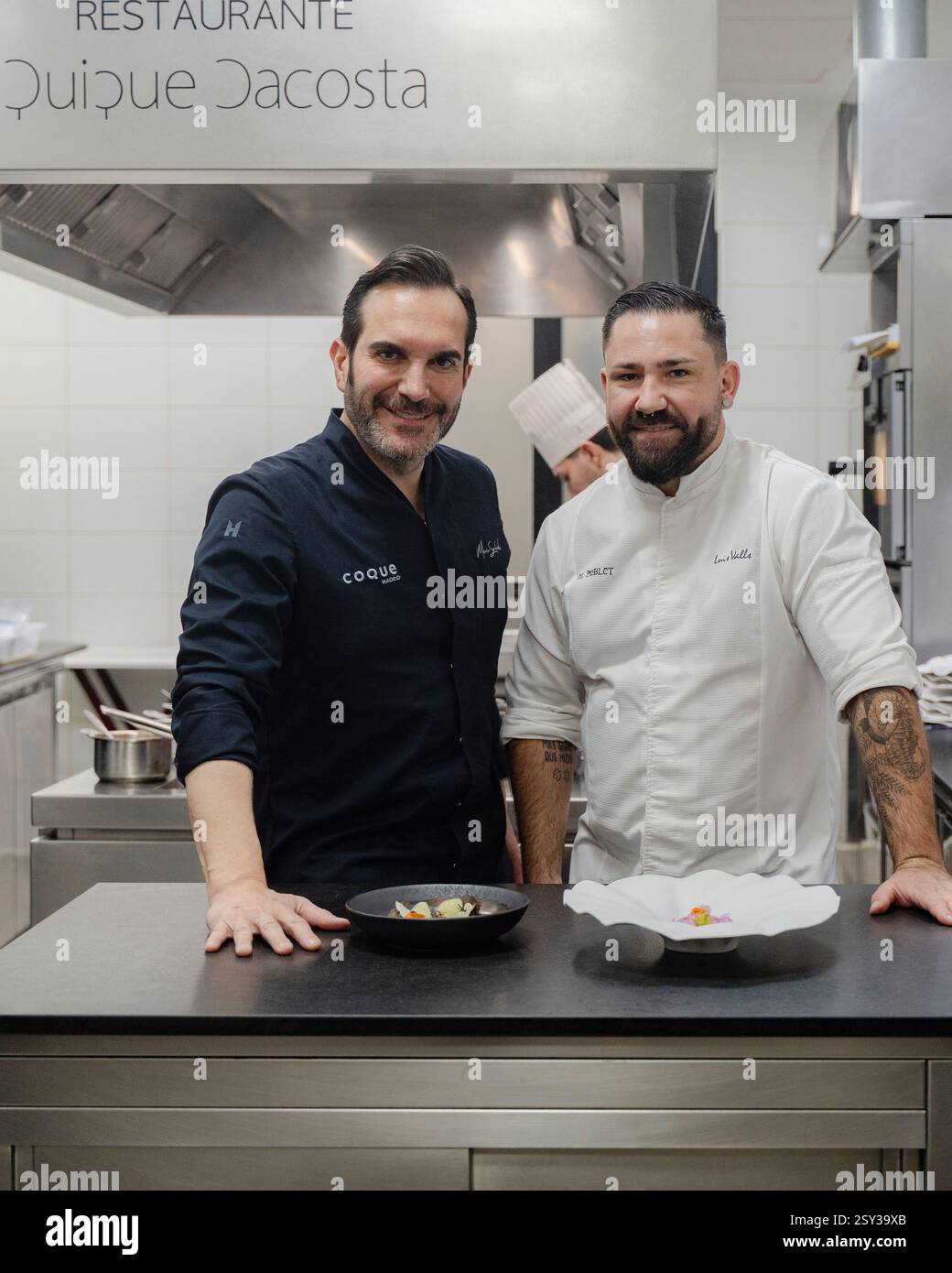 Chefs Mario Sandoval (l) and Luis Valls (r) pose for Europa Press at El ...