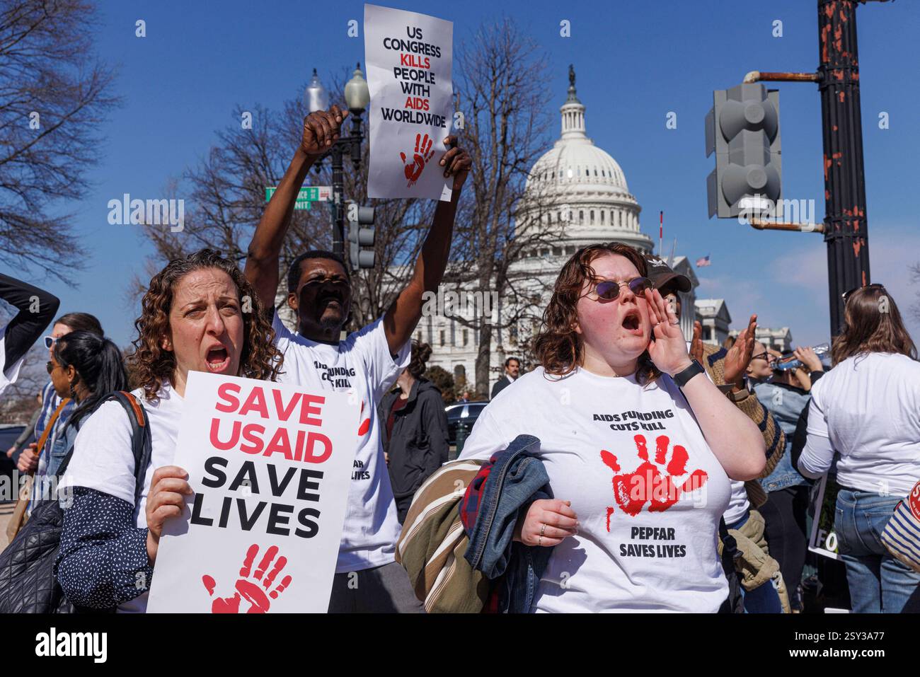 Washington, United States. 26th Feb, 2025. Protesters rally in support ...