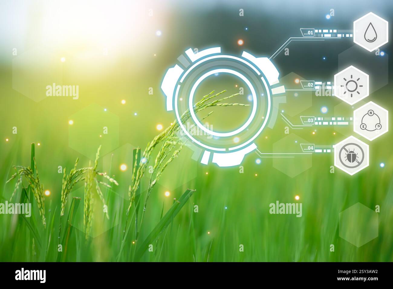 Smart farm digital icon and futuristic AI data infographic of Landscape ...