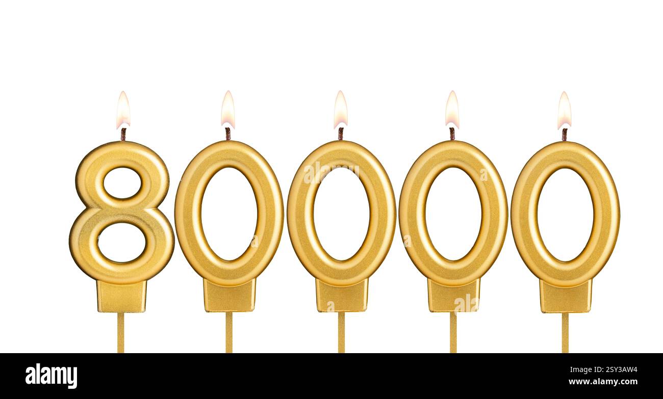 Candles forming the number 80000 - white background Stock Photo - Alamy