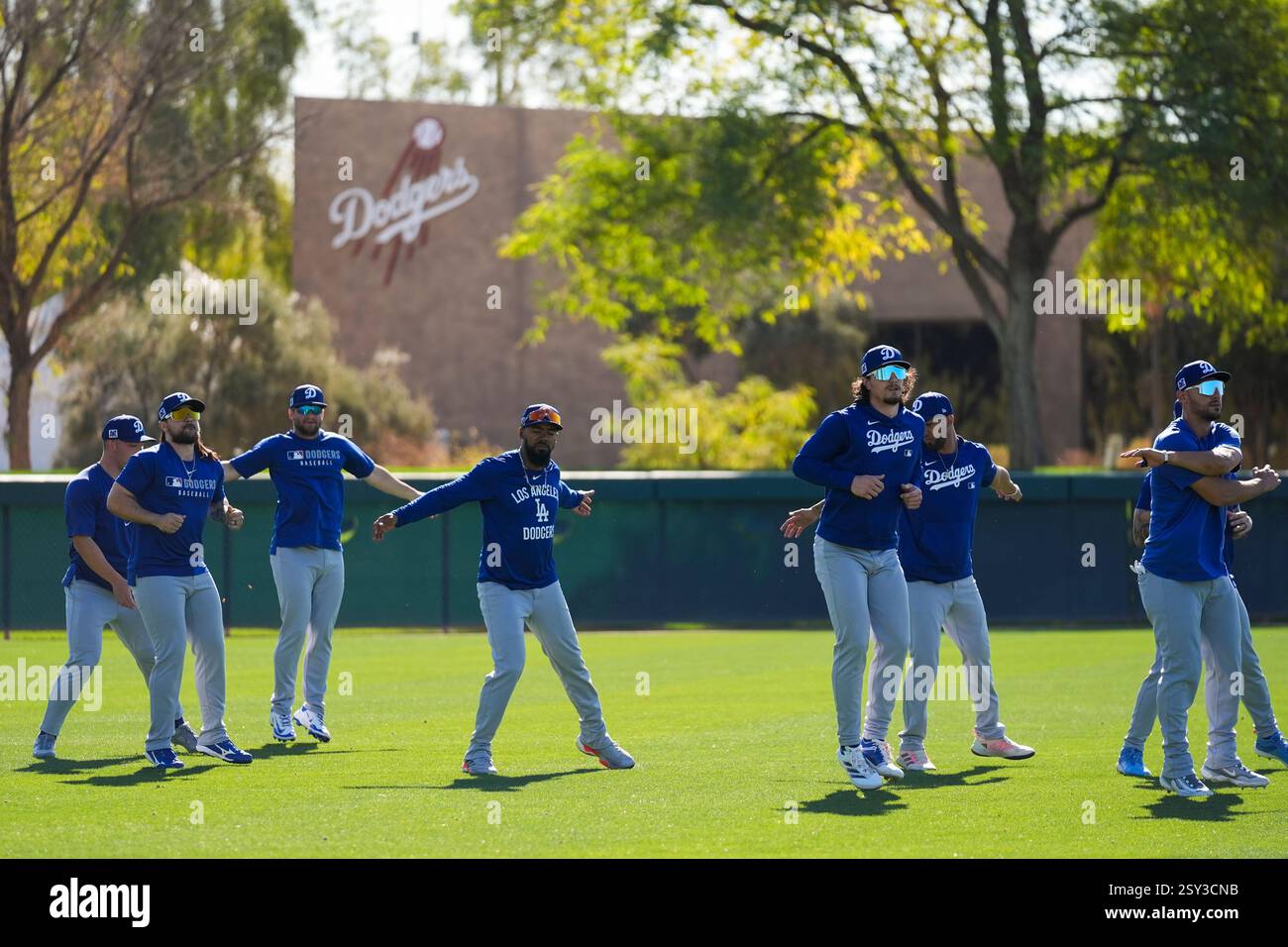 Los Angeles Dodgers players work out during a spring training baseball ...