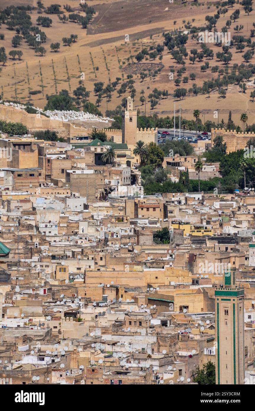 An aerial view of Morocco’s Fez Medina, taken from Bodi Nord Stock ...