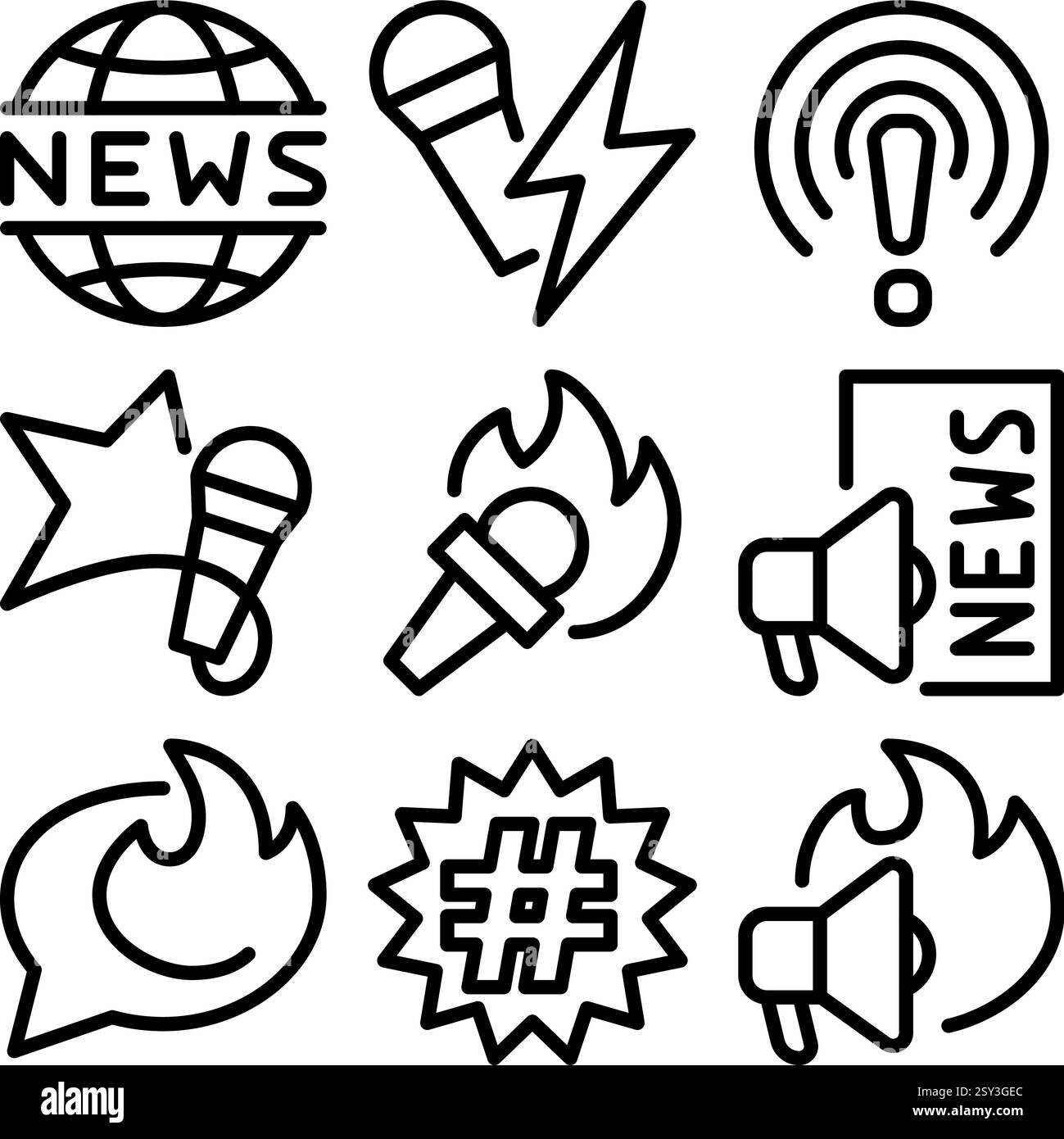 Hot News Icon Set. Viral and breaking news illustration. Announcement ...