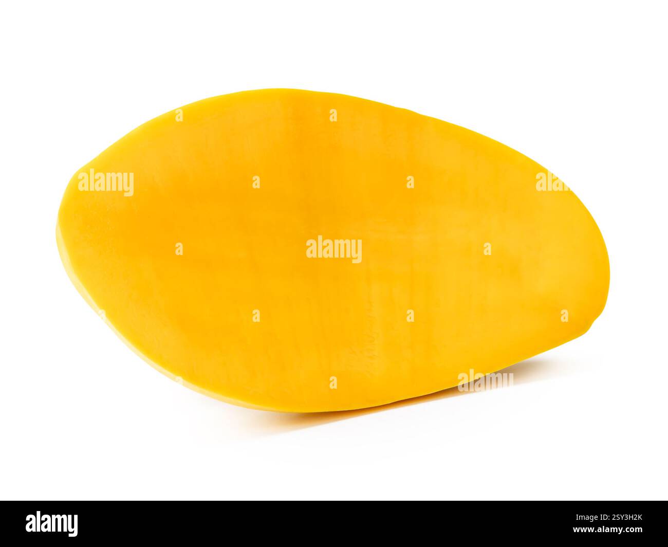 Single ripe yellow mango half is isolated on white background with ...