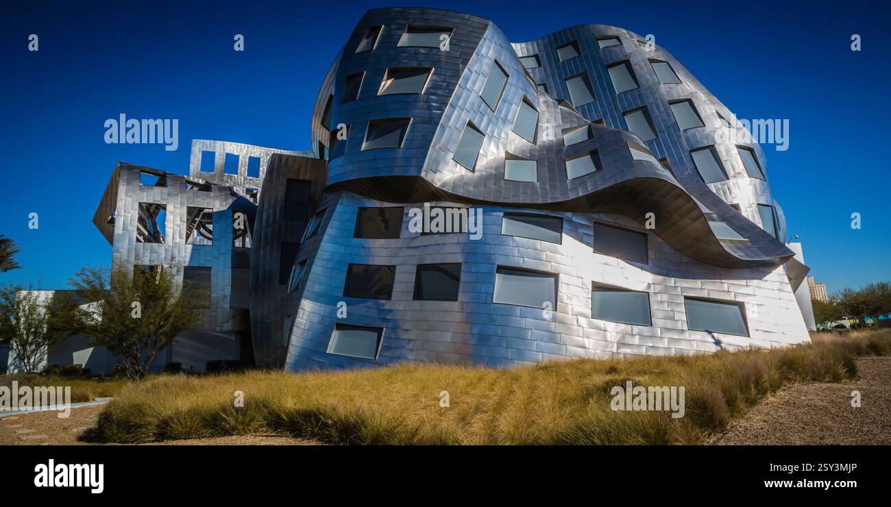 Building with a lot of windows and a lot of metal. The building is very ...