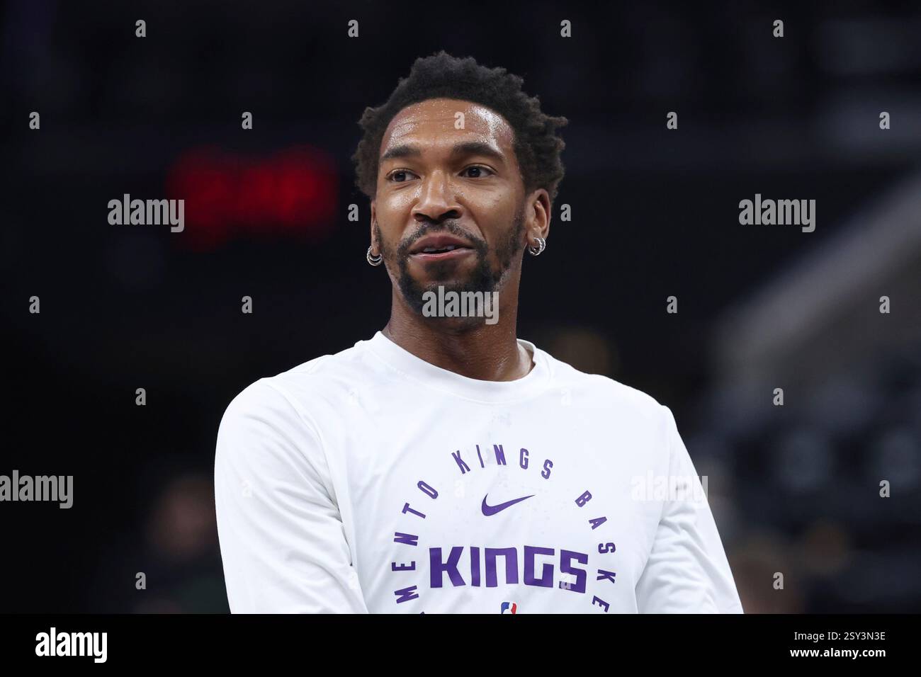 Sacramento Kings guard Malik Monk warms up before an NBA basketball ...